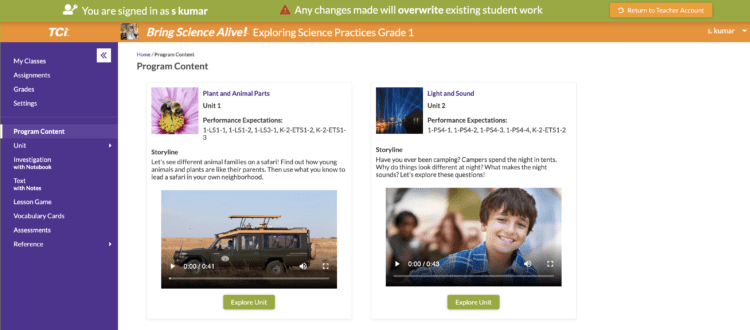 New! Sign In as a Student Feature | TCI